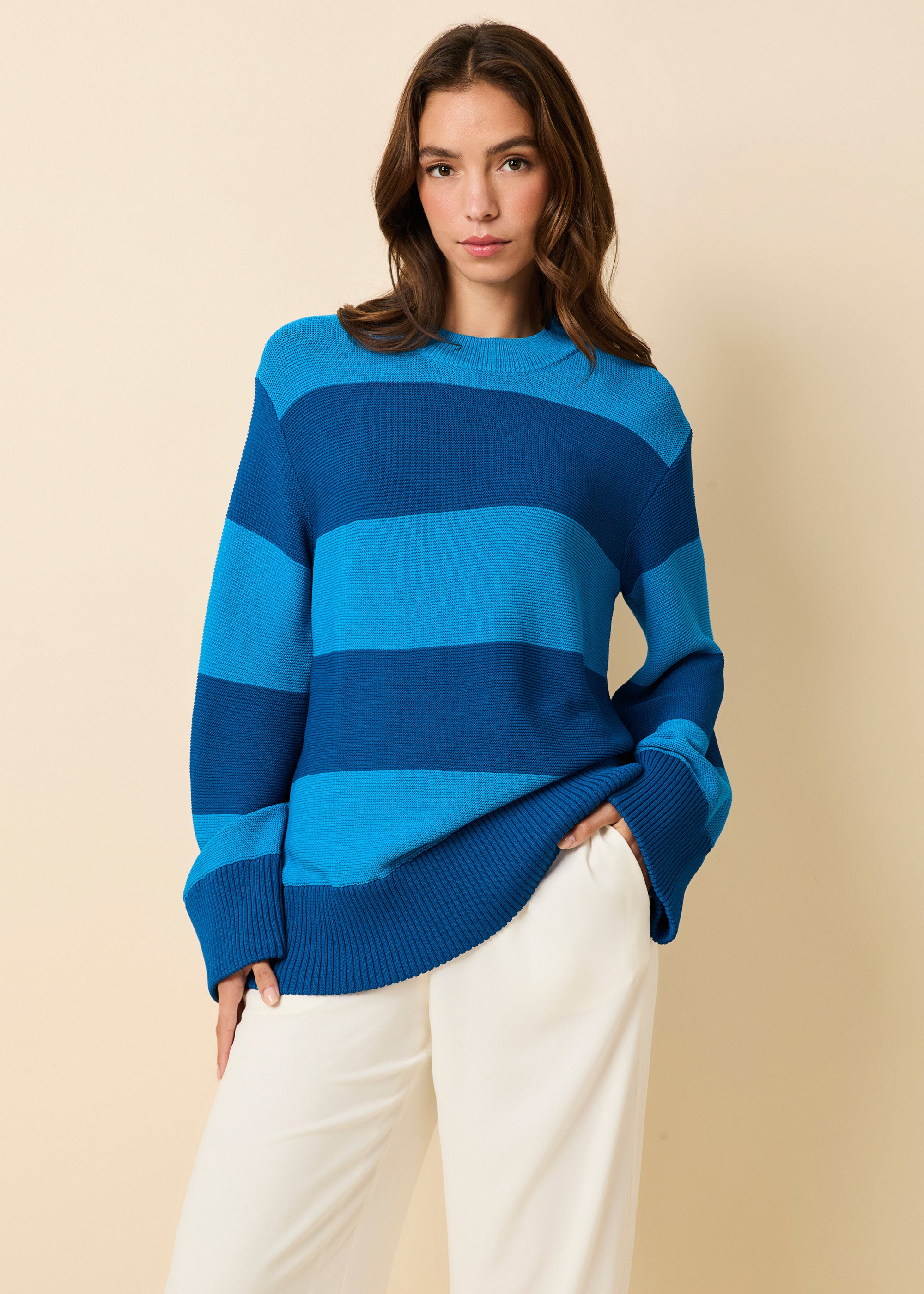 Tate Sweater Rugby Stripe Cosmic Blue | Solid & Striped