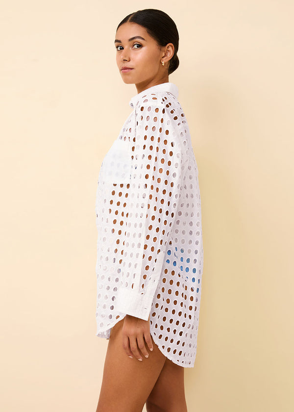 Oxford Tunic Classic Eyelet Optic White | Solid & Striped