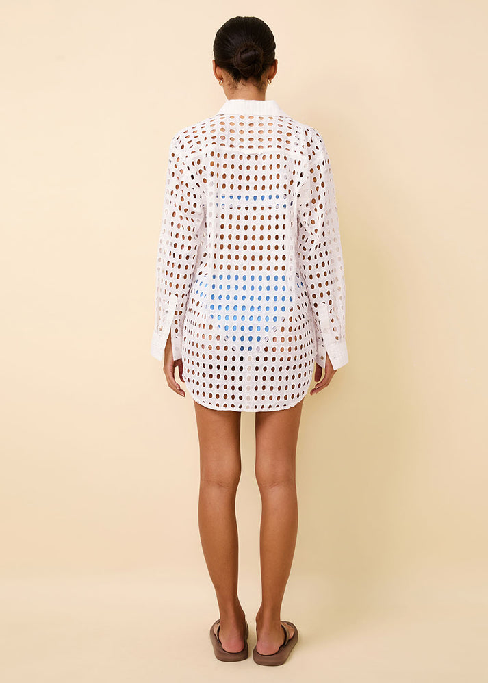 Oxford Tunic Classic Eyelet Optic White | Solid & Striped